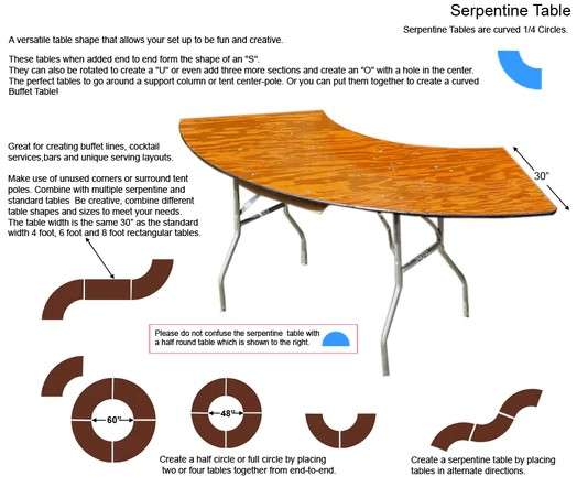 Serpentine Tables Rental | Rochester, NY | Buffalo, NY